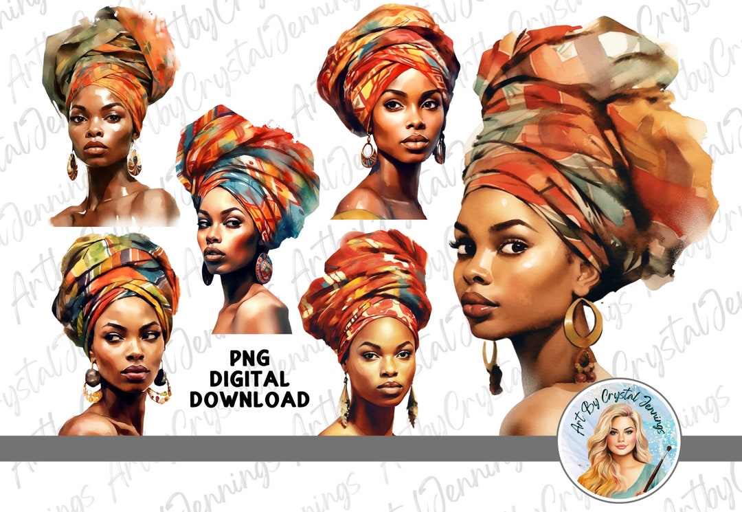 African Queen Design, Watercolor Black Woman Instant Download African ...