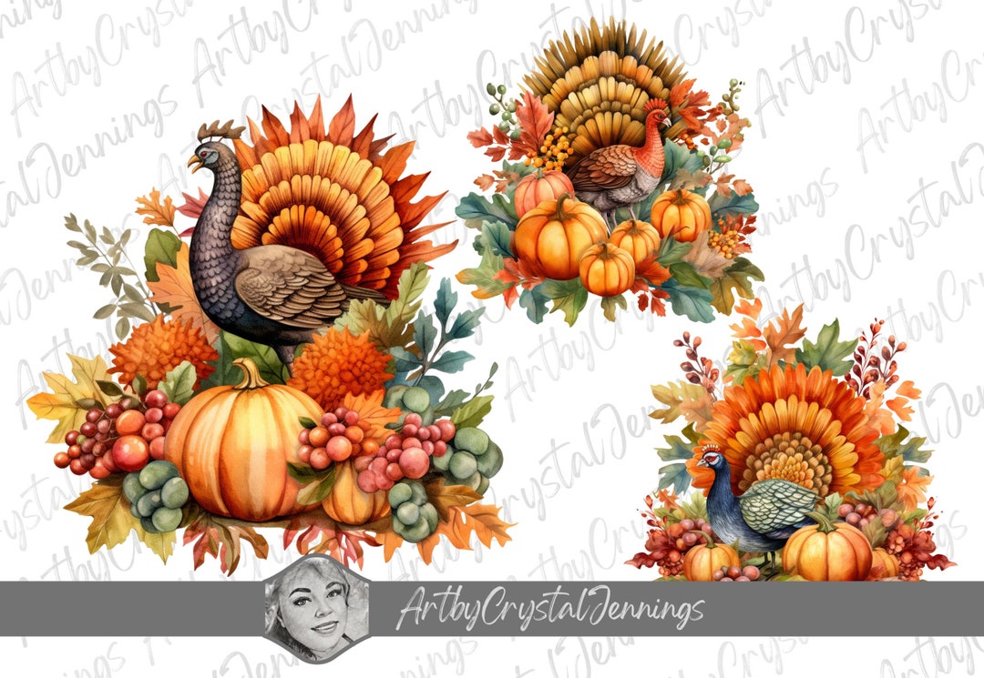 Autumn Thanksgiving Turkey Design Gift, Fall Watercolor Thanksgiving T ...