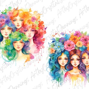 Colorful Sisters Sublimation Design Instant Download Watercolor 3 Girls ...