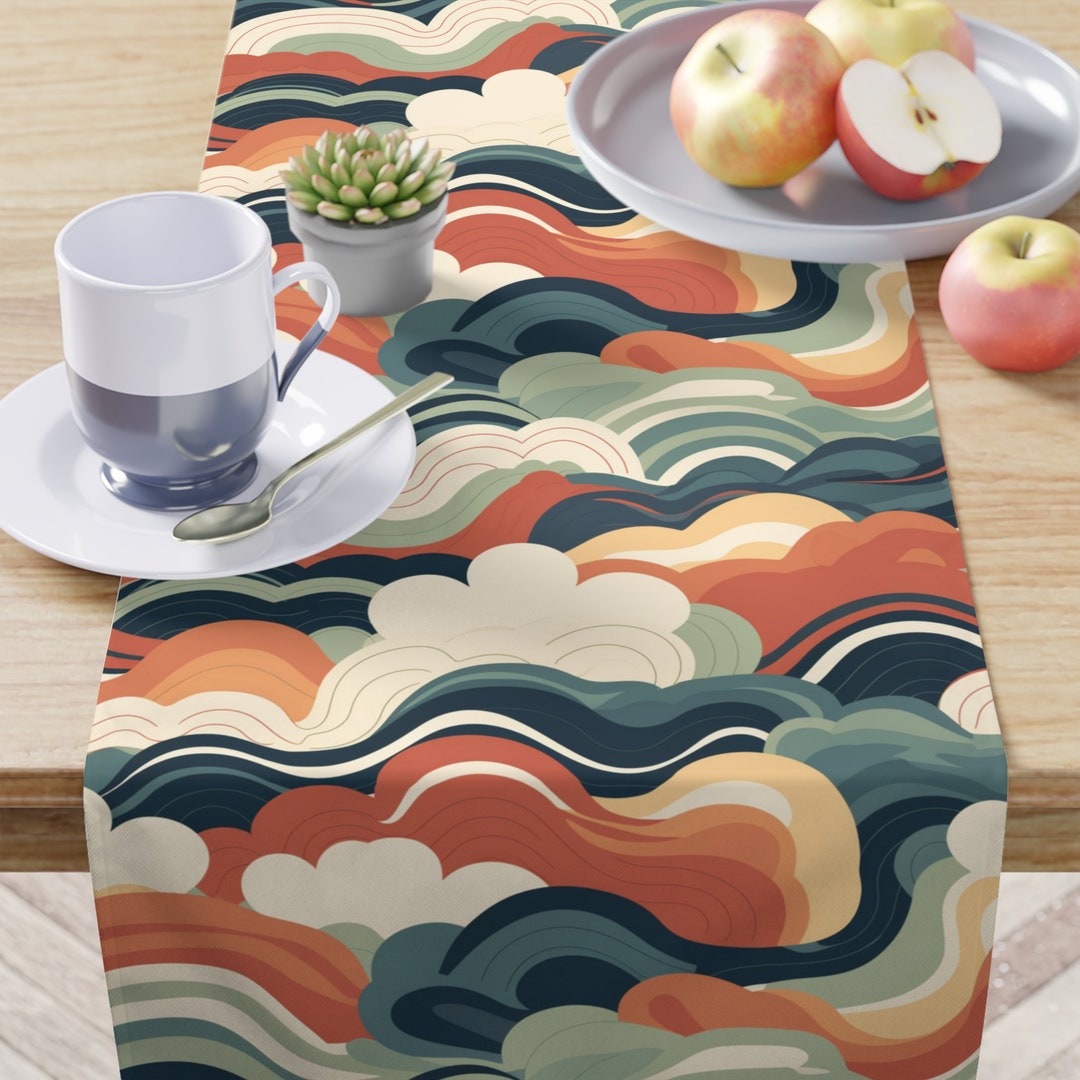 Retro Wavy Table Runner, Vintage Inspired Kitchen Decor, Groovy Table ...