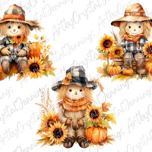 Autumn Watercolor Thanksgiving Scarecrow Clipart, Fall Decor Instant ...