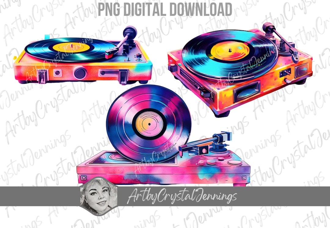 Colorful Record Player Design, Watercolor Record Player Instant ...