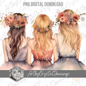 Three Sisters Sublimation Design Instant Download Watercolor 3 Girls ...