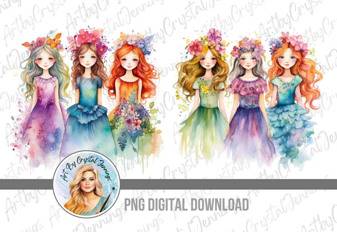 Colorful Sisters Sublimation Design Instant Download Watercolor 3 Girls ...