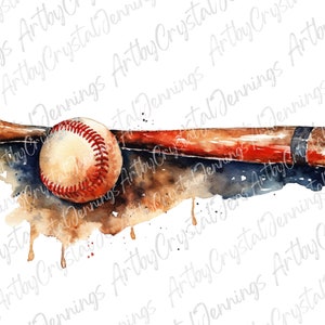 Sports Baseball Design, Watercolor Baseball & Bat Instant Download ...