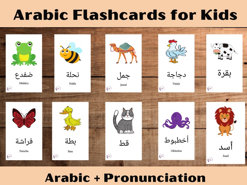 30 Arabic Vocabulary Animals Flashcards, Arabic Pronunciation, Arabic ...
