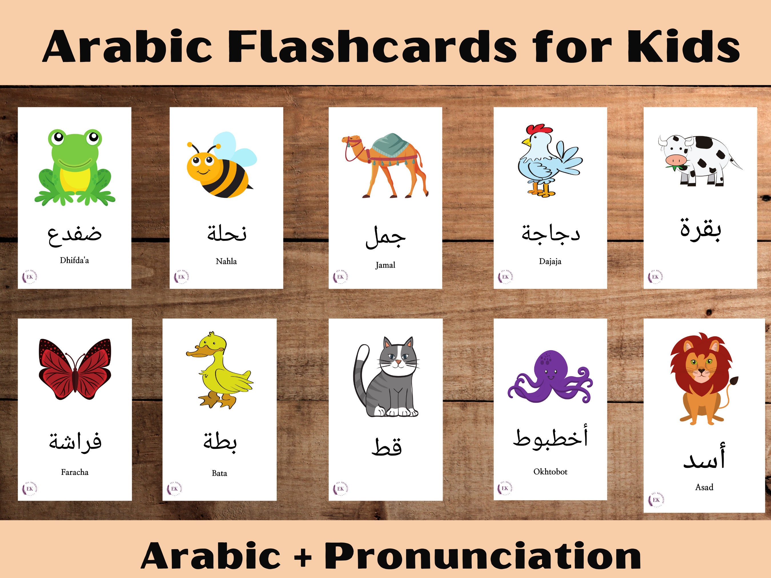 30 Arabic Vocabulary Animals Flashcards, Arabic Pronunciation, Arabic ...