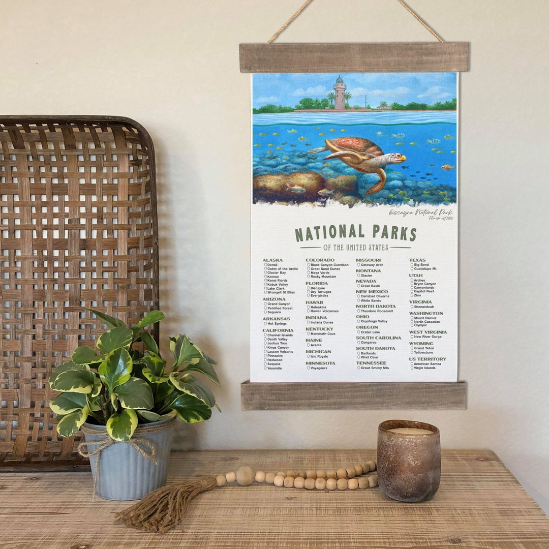 National Park Gifts Checklist Poster, Biscayne Wall Art, Great Hiking ...