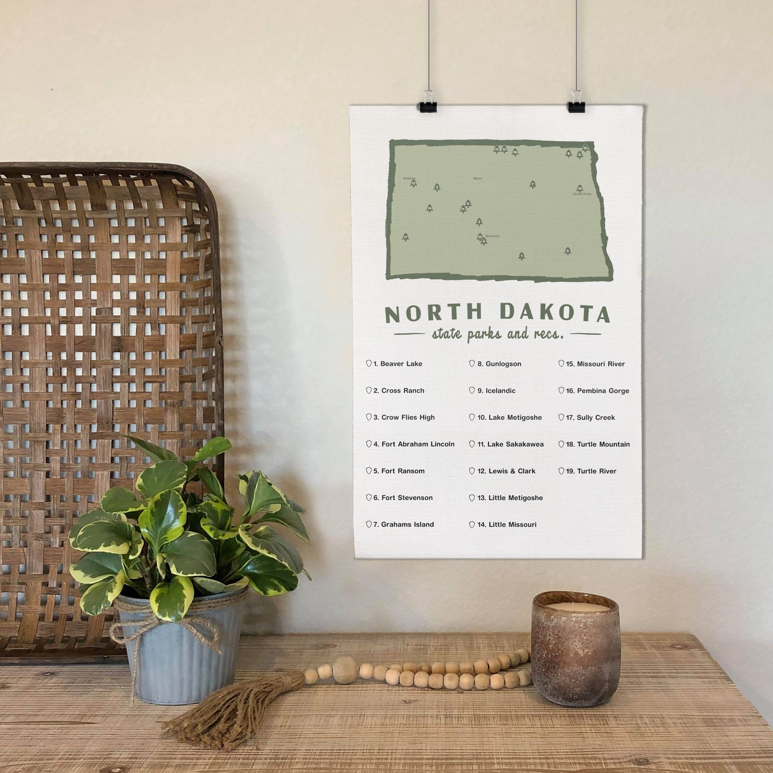 North Dakota State Park Checklist Map A Hiking Gift for All - Etsy