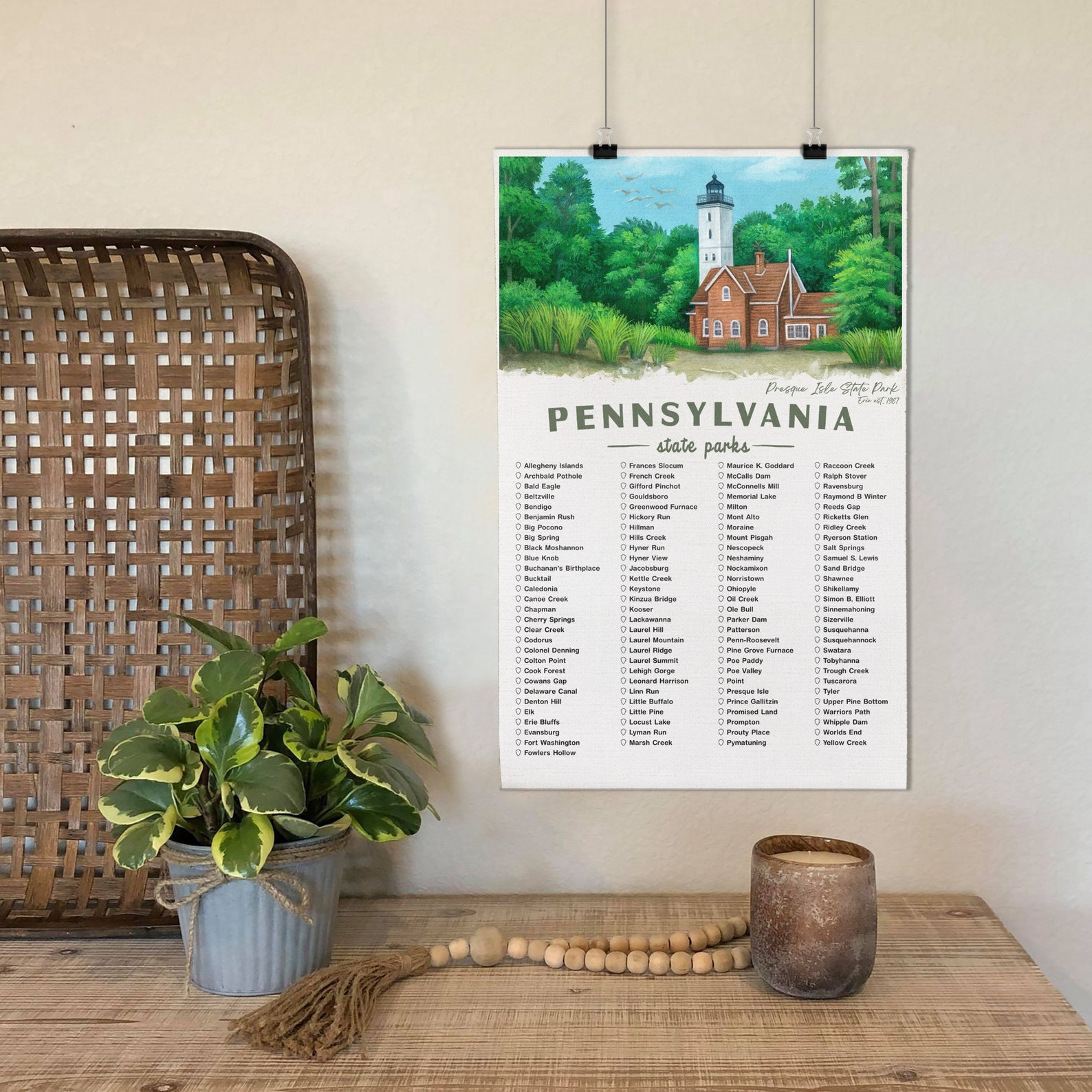 Pennsylvania State Park Checklist PA Wall Art With Pen Check - Etsy