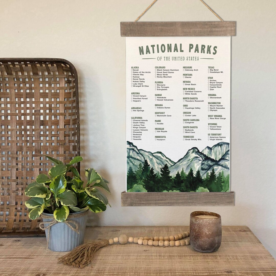 National Park Checklist Poster With Hanging Canvas - Etsy