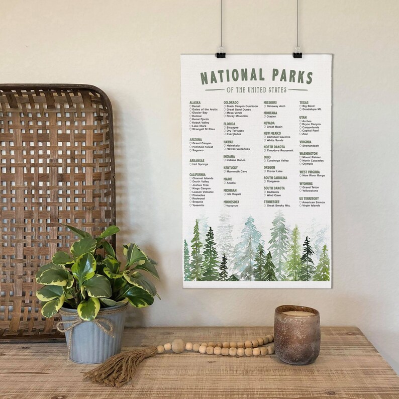 National Park Checklist Poster on Wooden Hanging Canvas With | Etsy