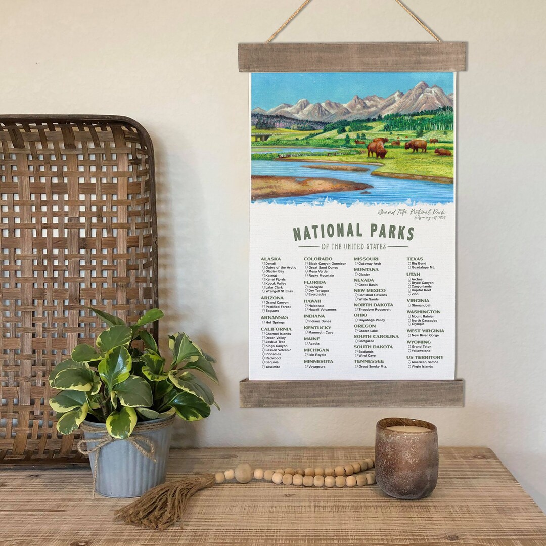 Grand Teton National Park Checklist Wall Art Poster, National Park ...