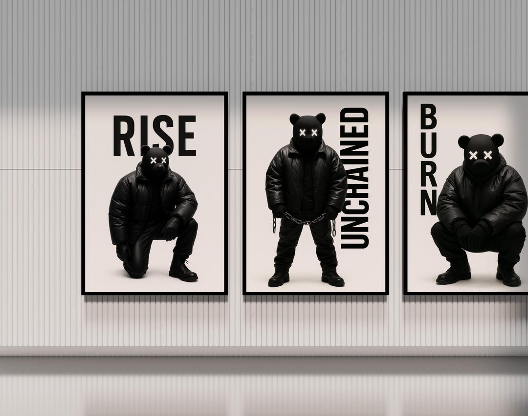 Hypebeast Bear Motivational Poster Set | Urban Graffiti Art (digital ...