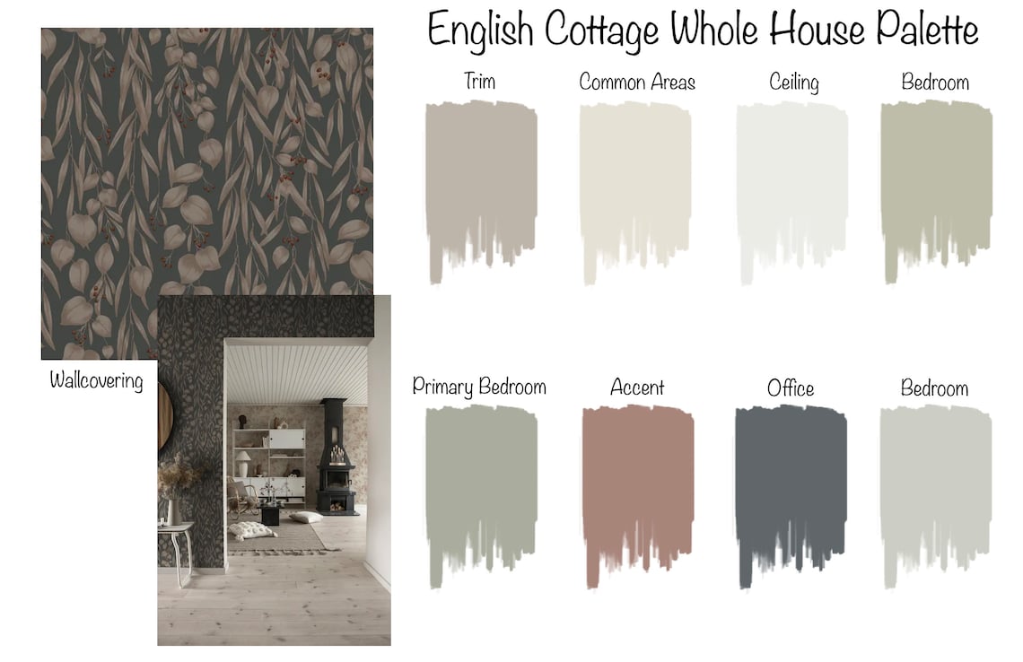 English Cottage Interior Paint Colors With Wallcovering - Etsy