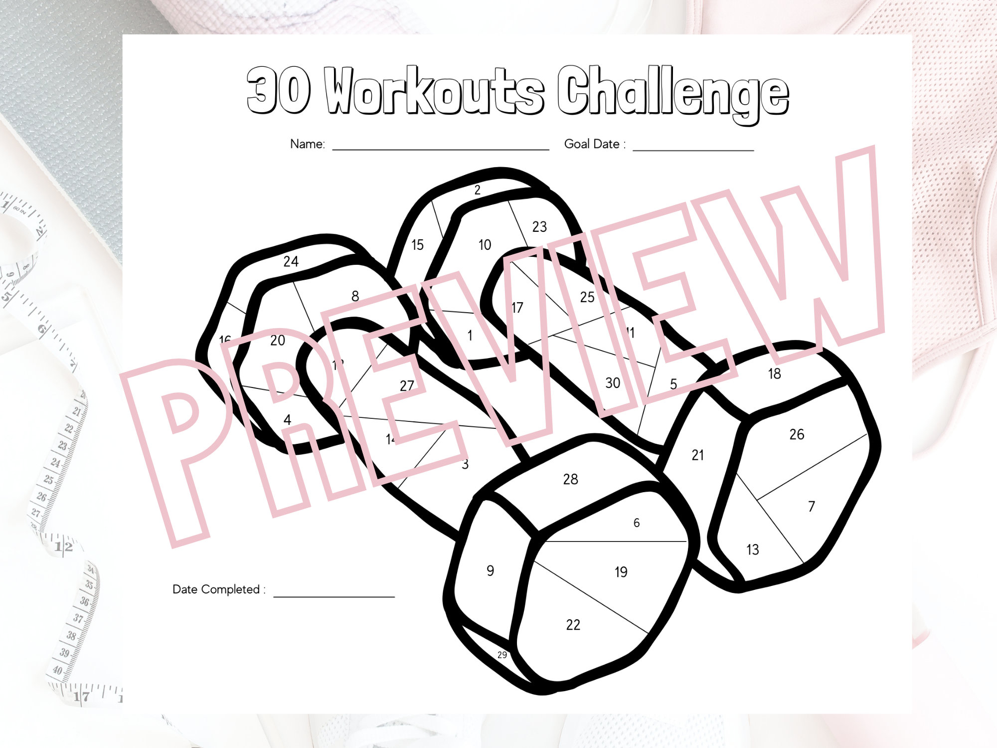 30 Workouts Challenge Coloring Page | Workout Goals 30 | Exercise ...