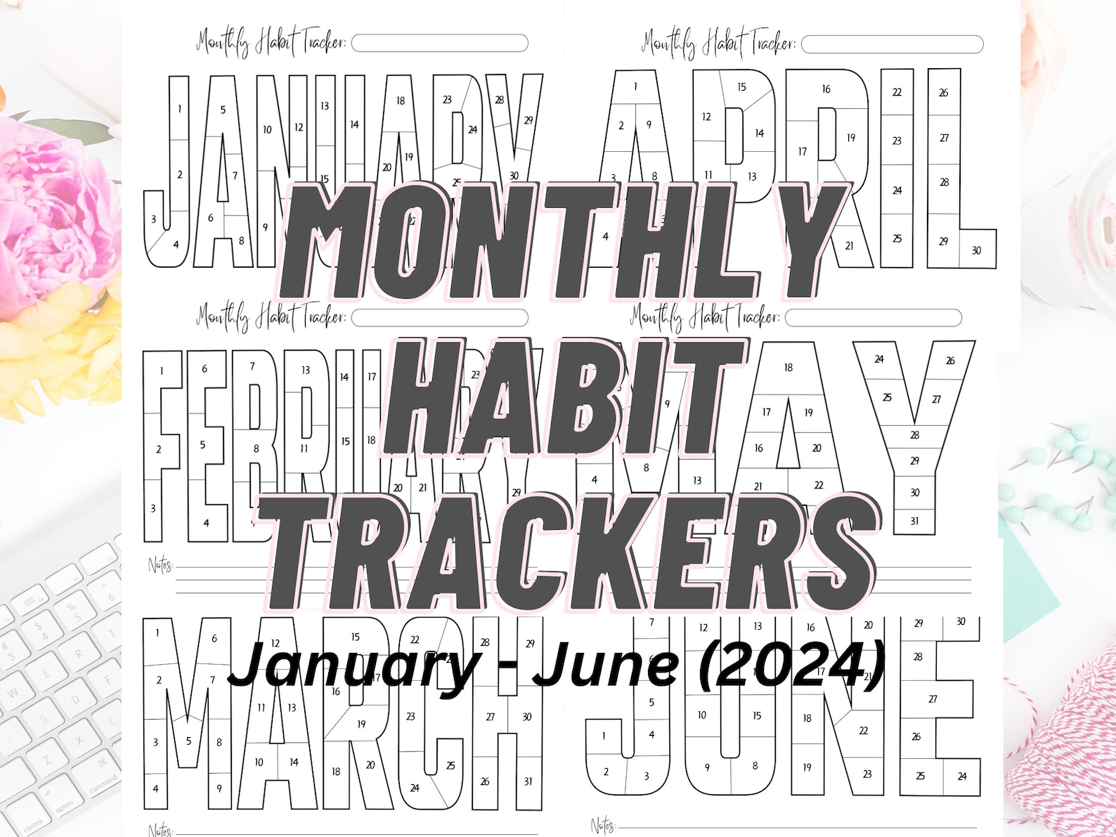 6 Month Habit Tracker Coloring Pages | Daily Habit Tracker | Monthly ...