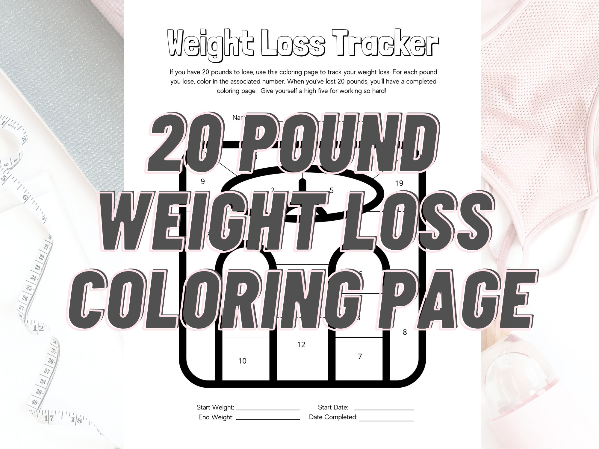 Weight Loss Challenge Coloring Page | 20 Pounds Lost | Pounds Lost ...