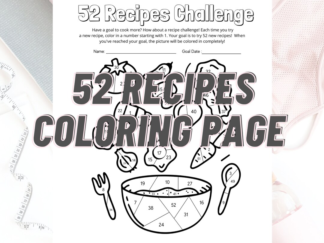 52 Recipes Challenge Coloring Page | Cooking Goals 52 Recipes | Food ...