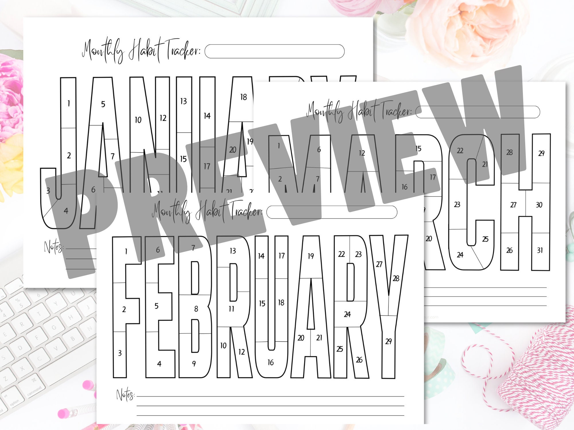 6 Month Habit Tracker Coloring Pages | Daily Habit Tracker | Monthly ...