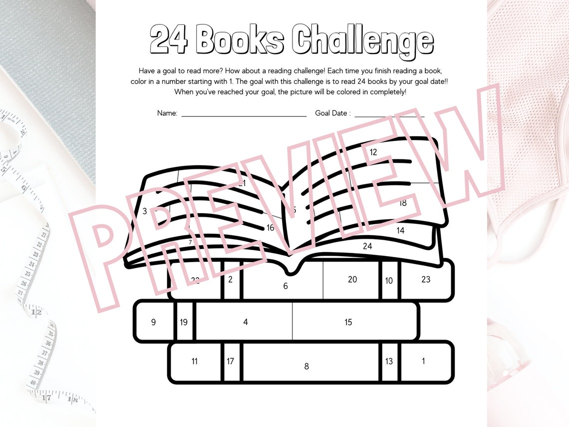 24 Books Reading Challenge Coloring Page | Reading Goals 24 Books ...