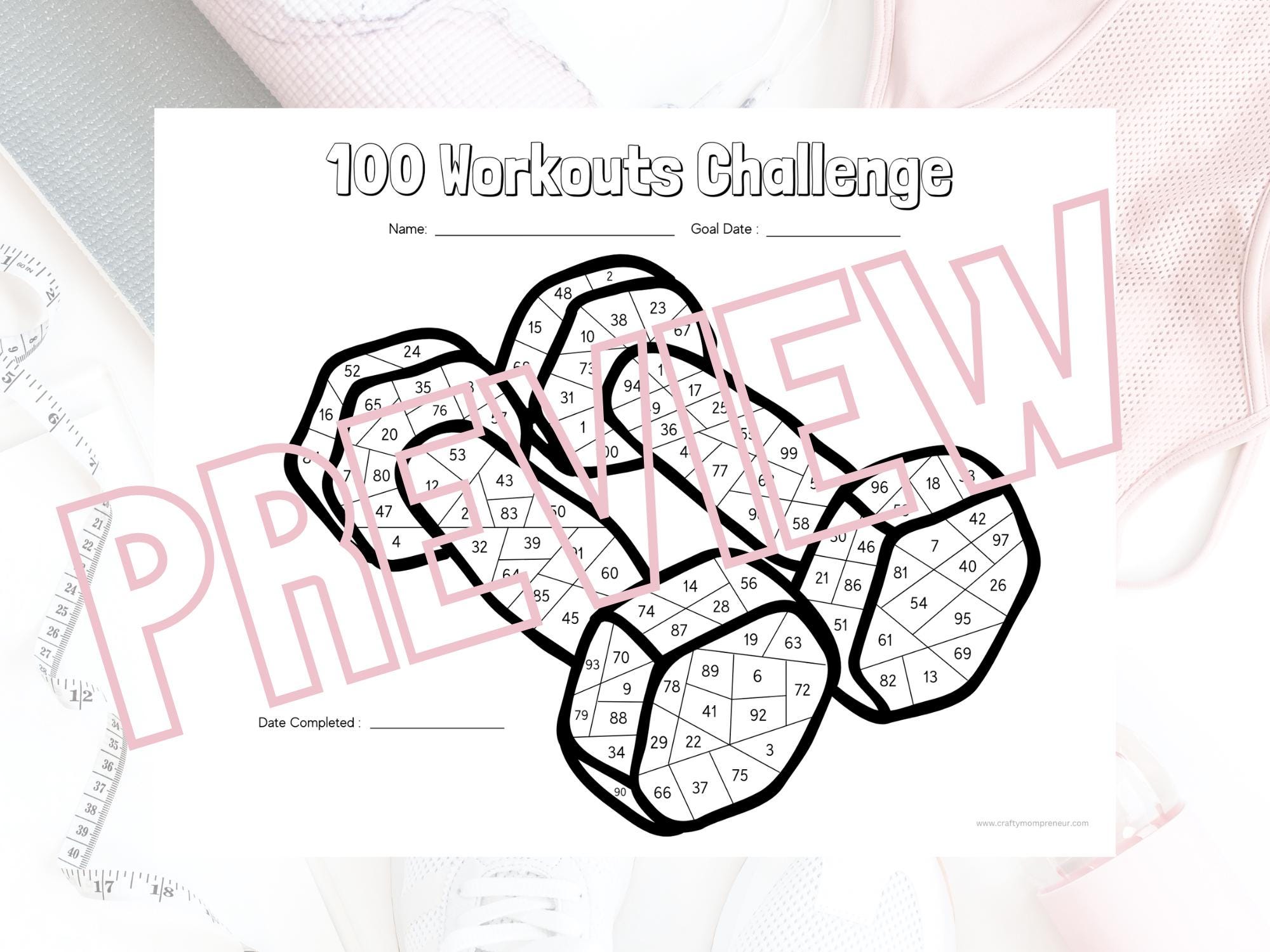 100 Workouts Challenge Coloring Page | Workout Goals 100 | Exercise ...