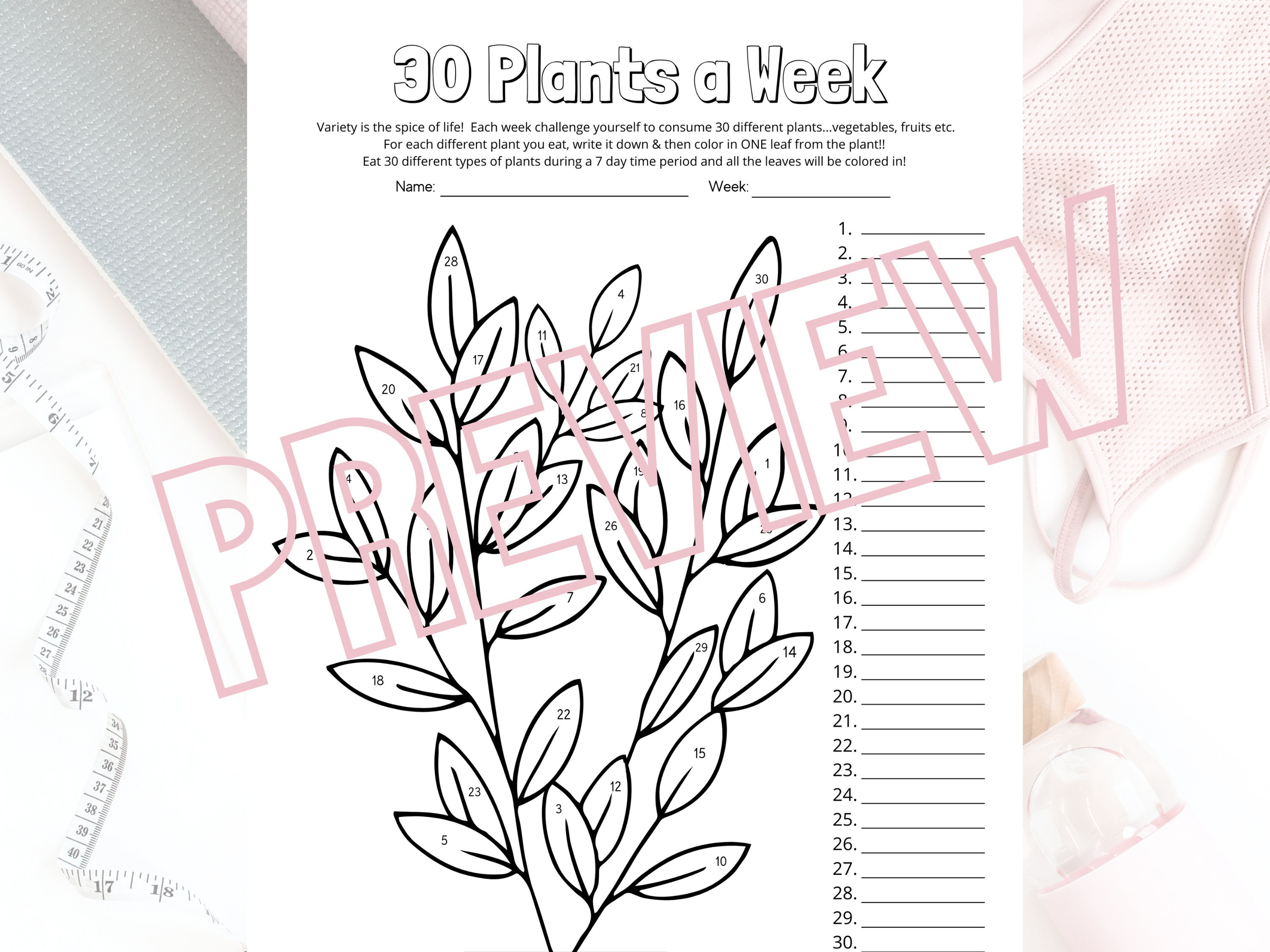 30 Plants A Week Challenge Coloring Page | Eat More Plants Challenge ...