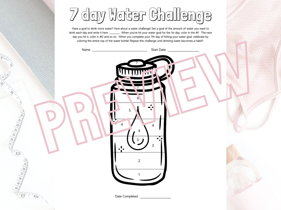 7 Day Water Challenge Coloring Page | Drink More Water Challenge ...
