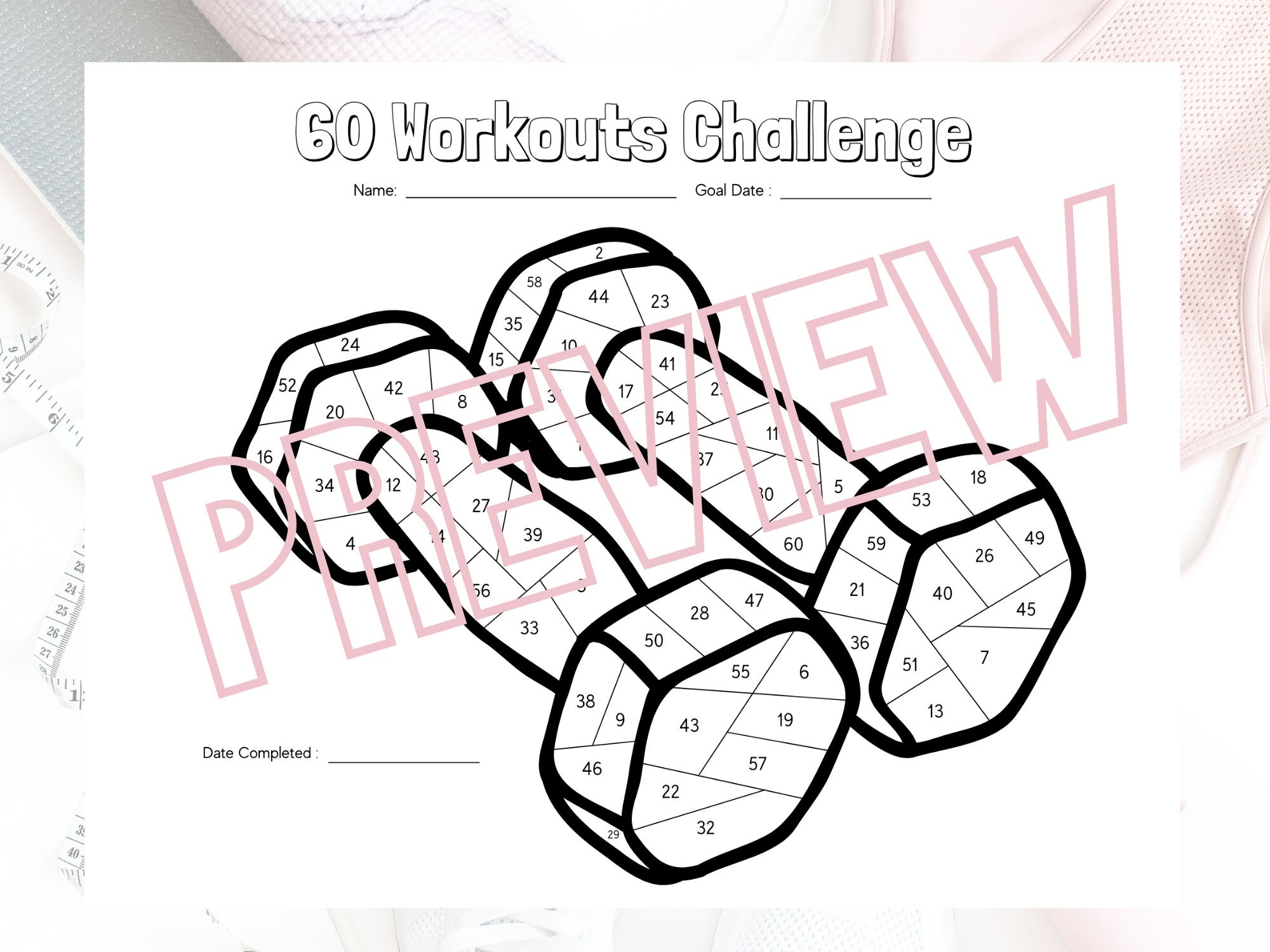60 Workouts Challenge Coloring Page | Workout Goals 60 | Exercise ...