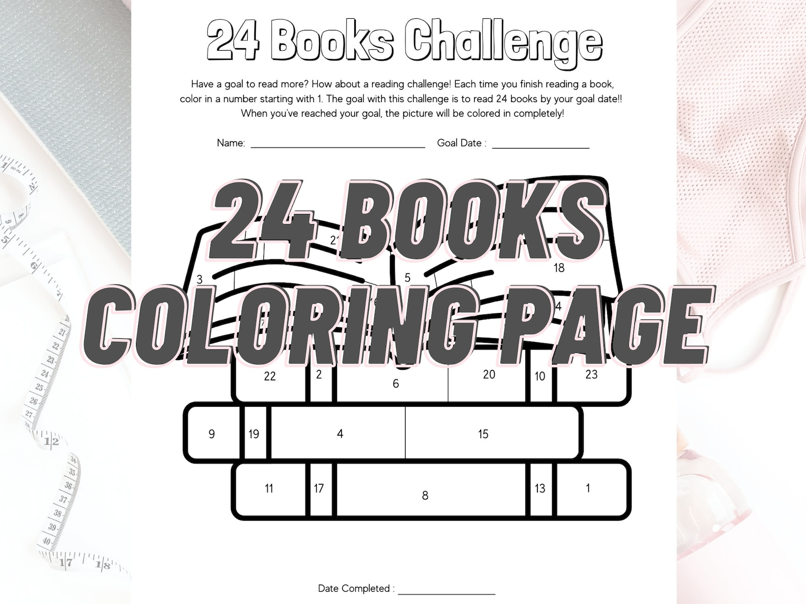 24 Books Reading Challenge Coloring Page | Reading Goals 24 Books ...