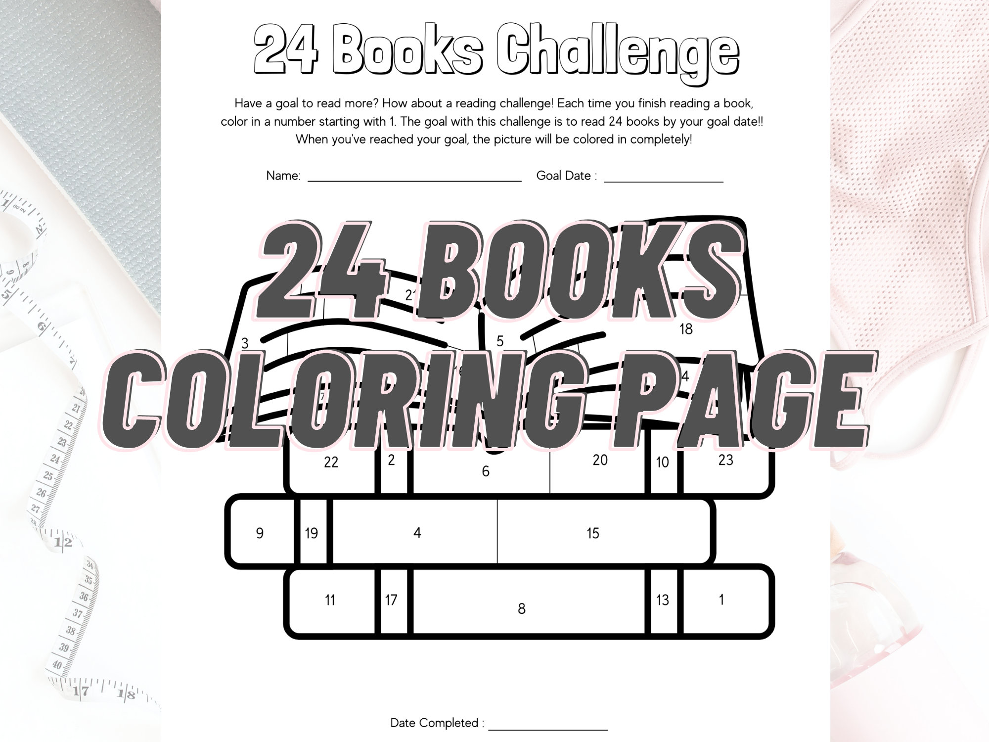24 Books Reading Challenge Coloring Page | Reading Goals 24 Books ...
