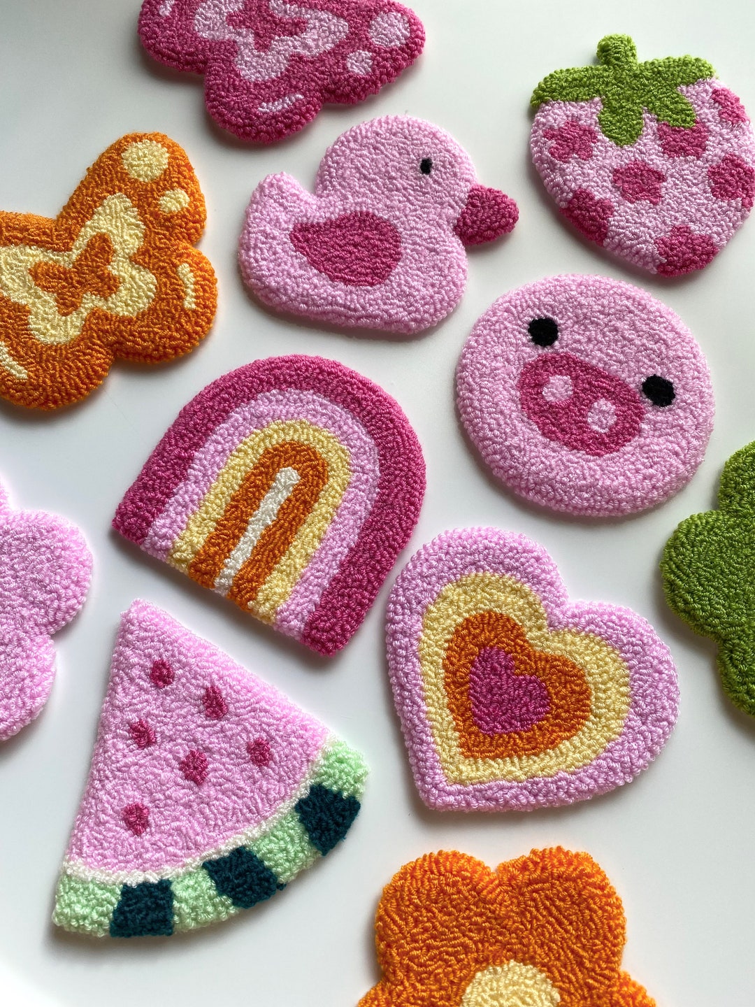 Punch Needle Coasters , Handmade Mug Rug , Drink Coasters , Trend Rug ...