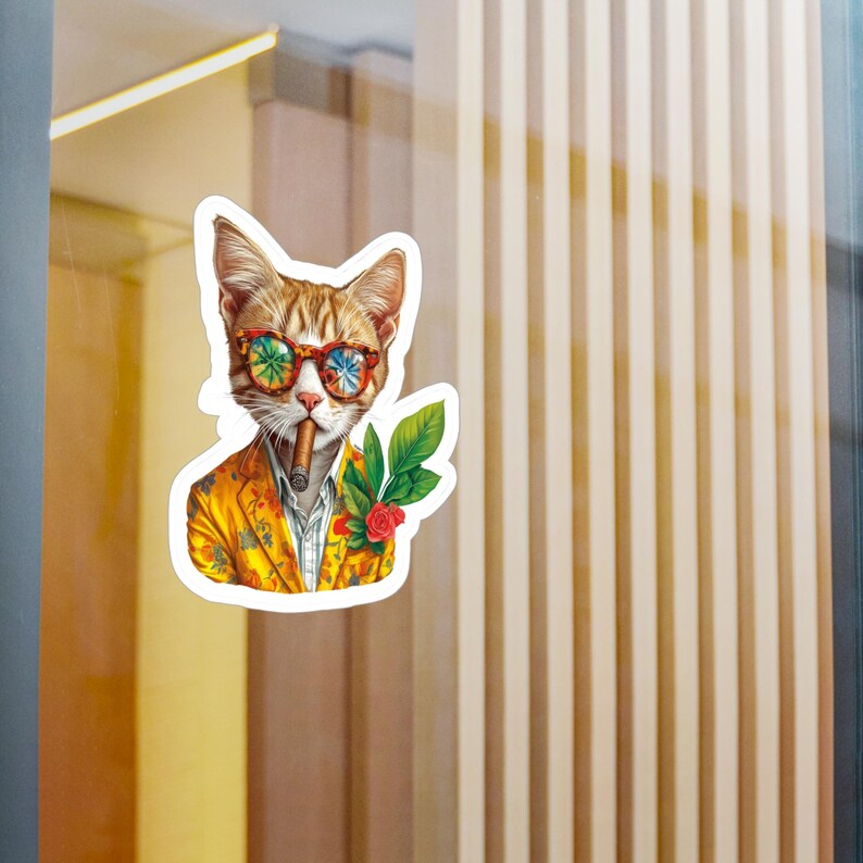 Cat Sticker, Hipster Cat Vinyl Decal, Formal Wear Cat Sticker, Smoking ...