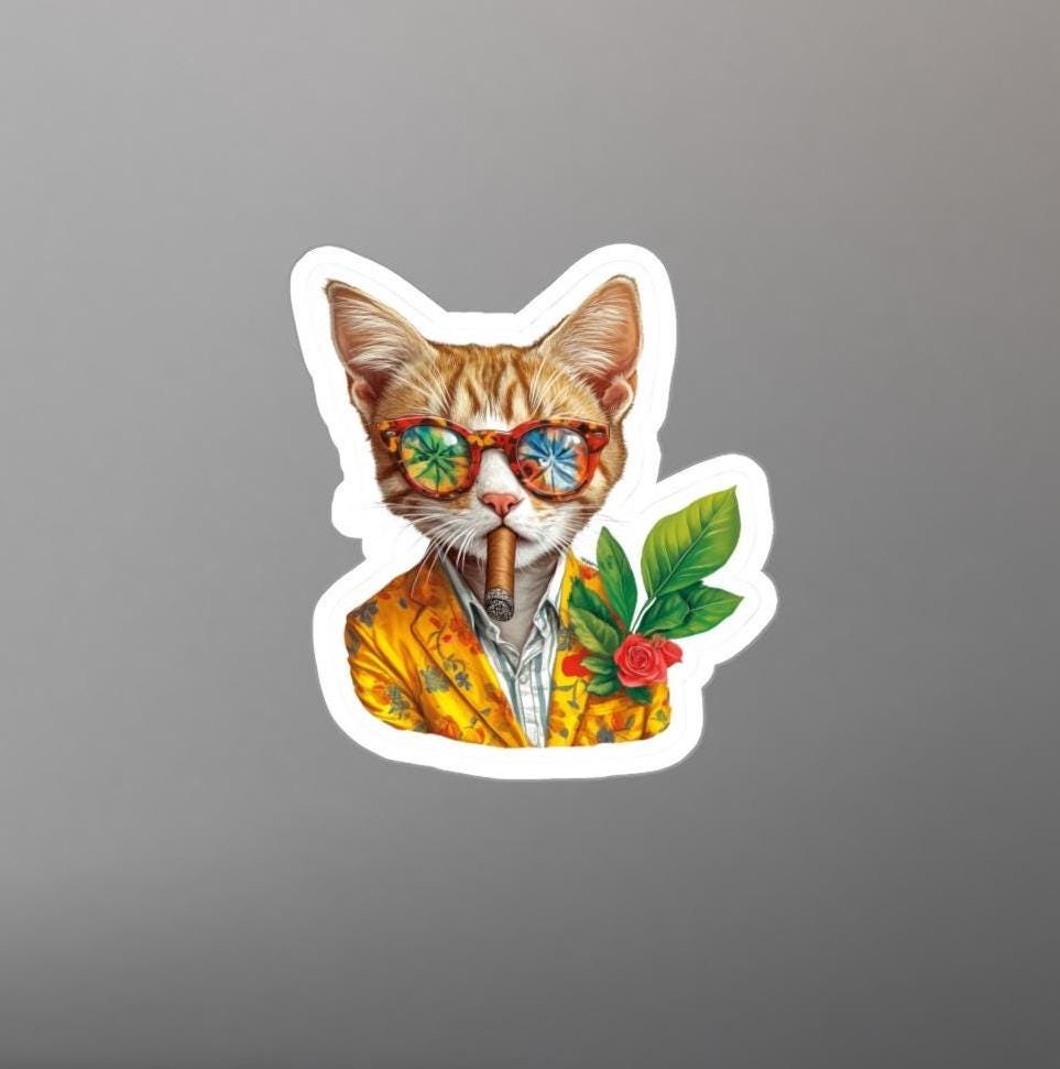 Cat Sticker, Hipster Cat Vinyl Decal, Formal Wear Cat Sticker, Smoking ...