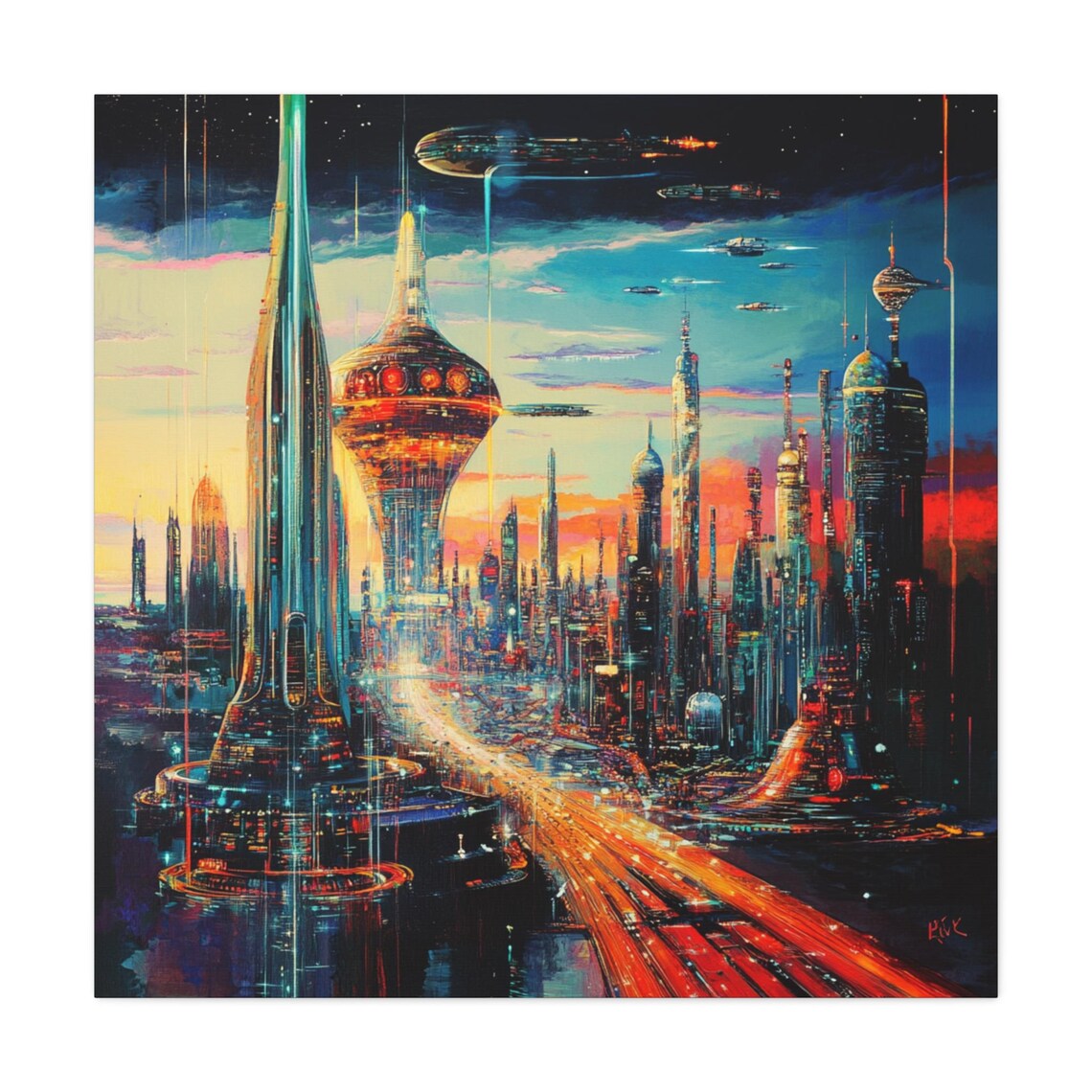 Retro Futuristic Metropolis Wall Art | Retro Futurism | Cityscape Wall ...