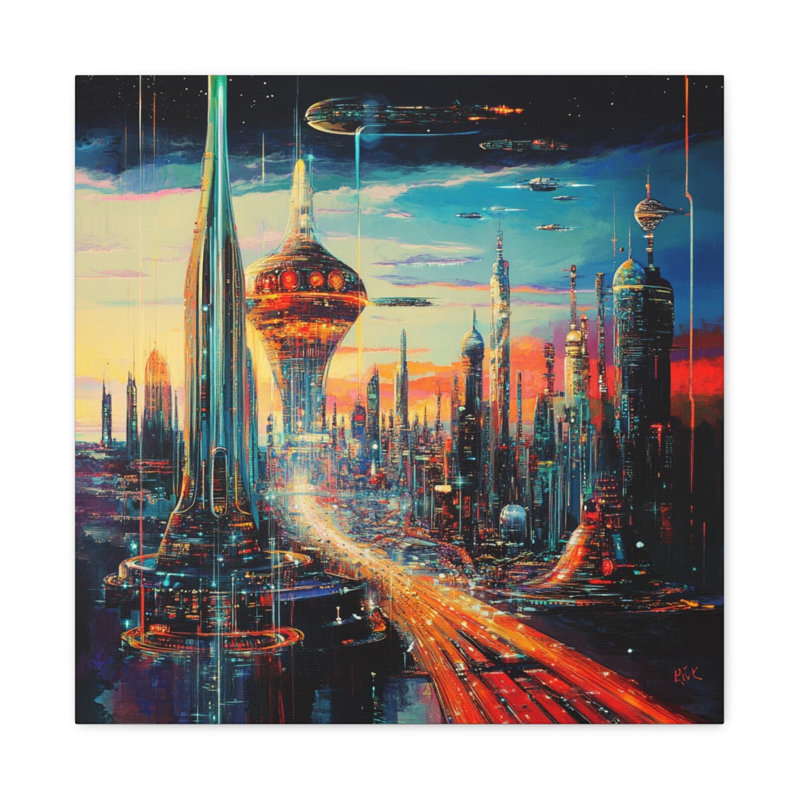Retro Futuristic Metropolis Wall Art | Retro Futurism | Cityscape Wall ...