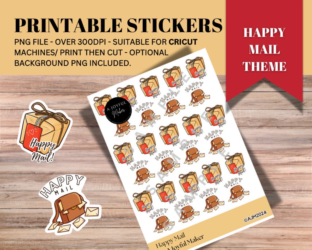 Happy Mail Printable Stickers/ PNG/ Print at Home/ Cricut File/ Planner ...