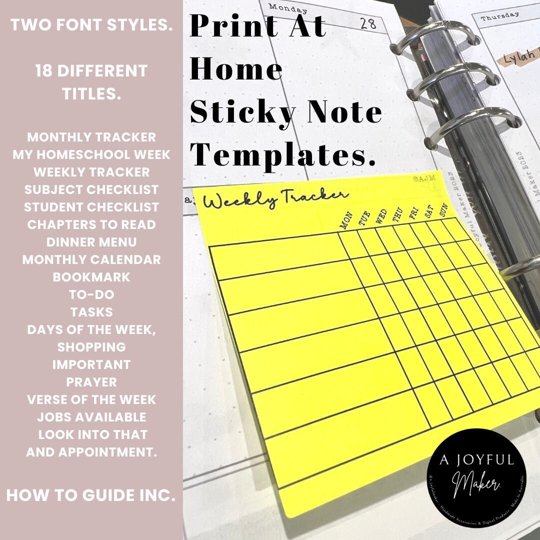 Homeschool Themed Sticky Note Templates Print Onto Sticky Notes - Etsy