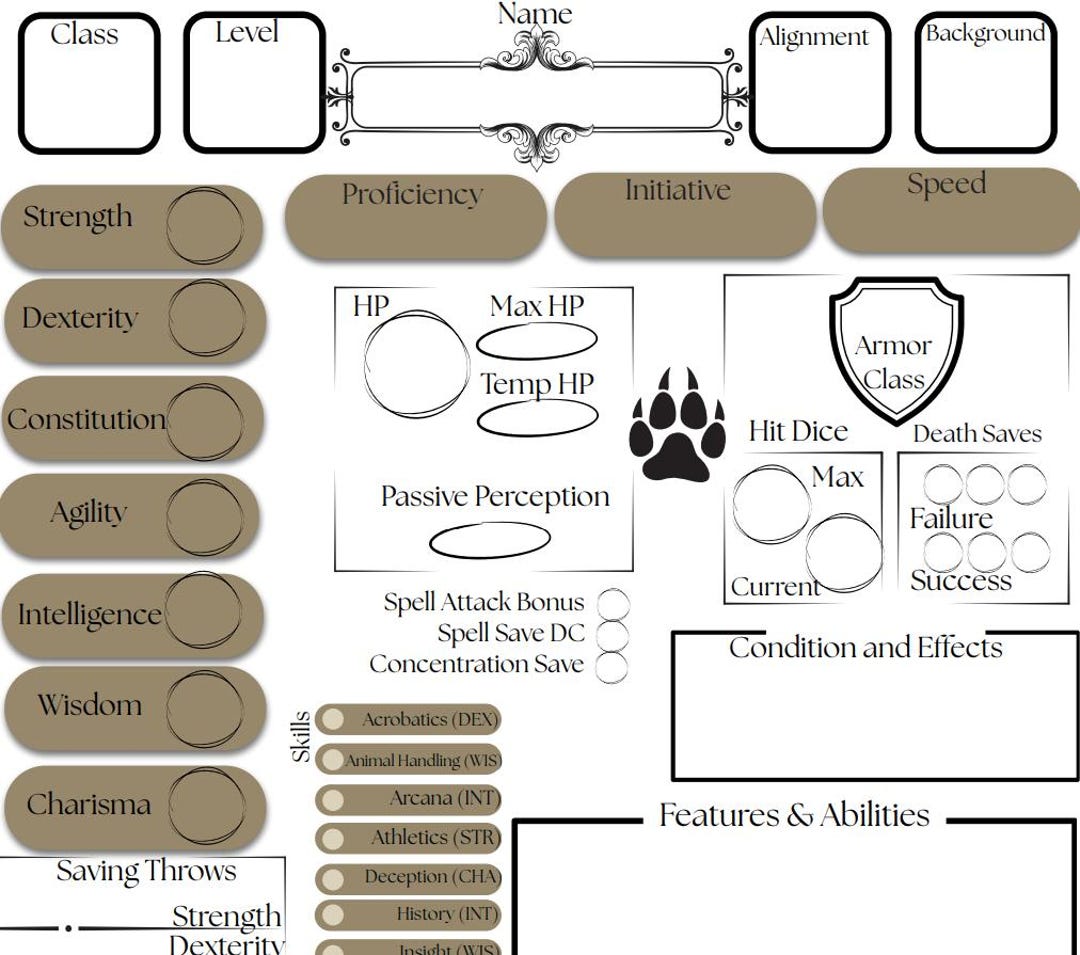 Wolf Themed D&D Character Sheet Digital Download - Etsy