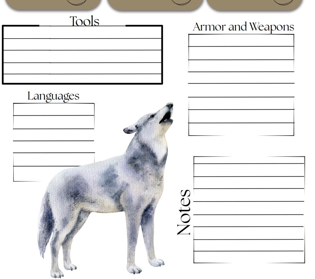 Wolf Themed D&D Character Sheet Digital Download - Etsy