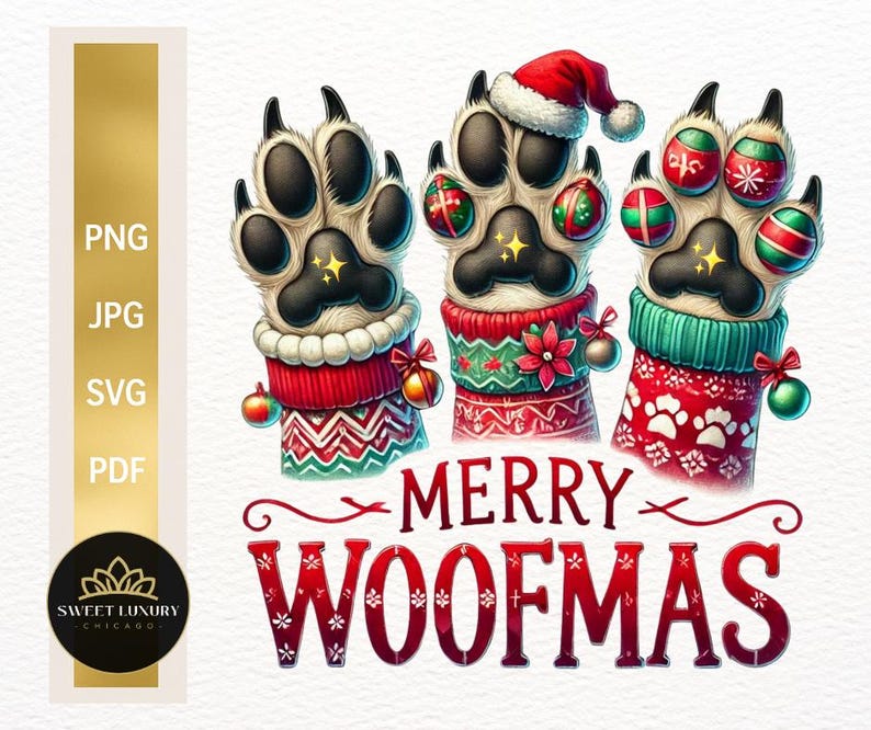 Merry Woofmas Christmas Dog Paw PNG, Funny Pet Lover Sublimation Design ...