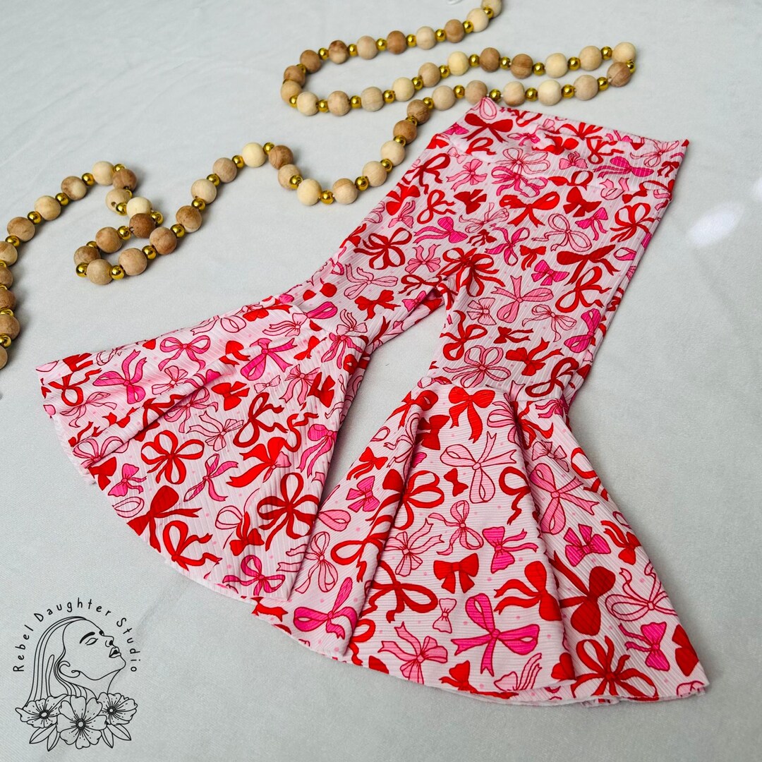 Coquette, Girly Baby & Toddler Bell Bottoms | Pink and Red Bows ...