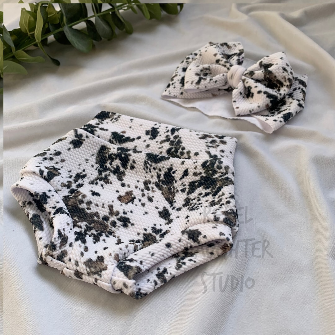 Cow Print Baby Bummies & Bow Head Wrap | Cow Hide Baby Bummies ...