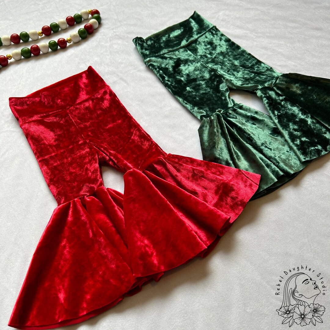 Red & Green Velvet Baby and Toddler Bell Bottoms | Crushed Red Velvet ...