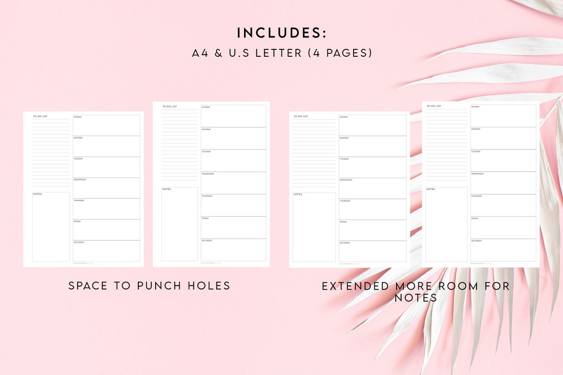 Blank Weekly Fillable Schedule Planner, Printable, Black & White, A4, U ...