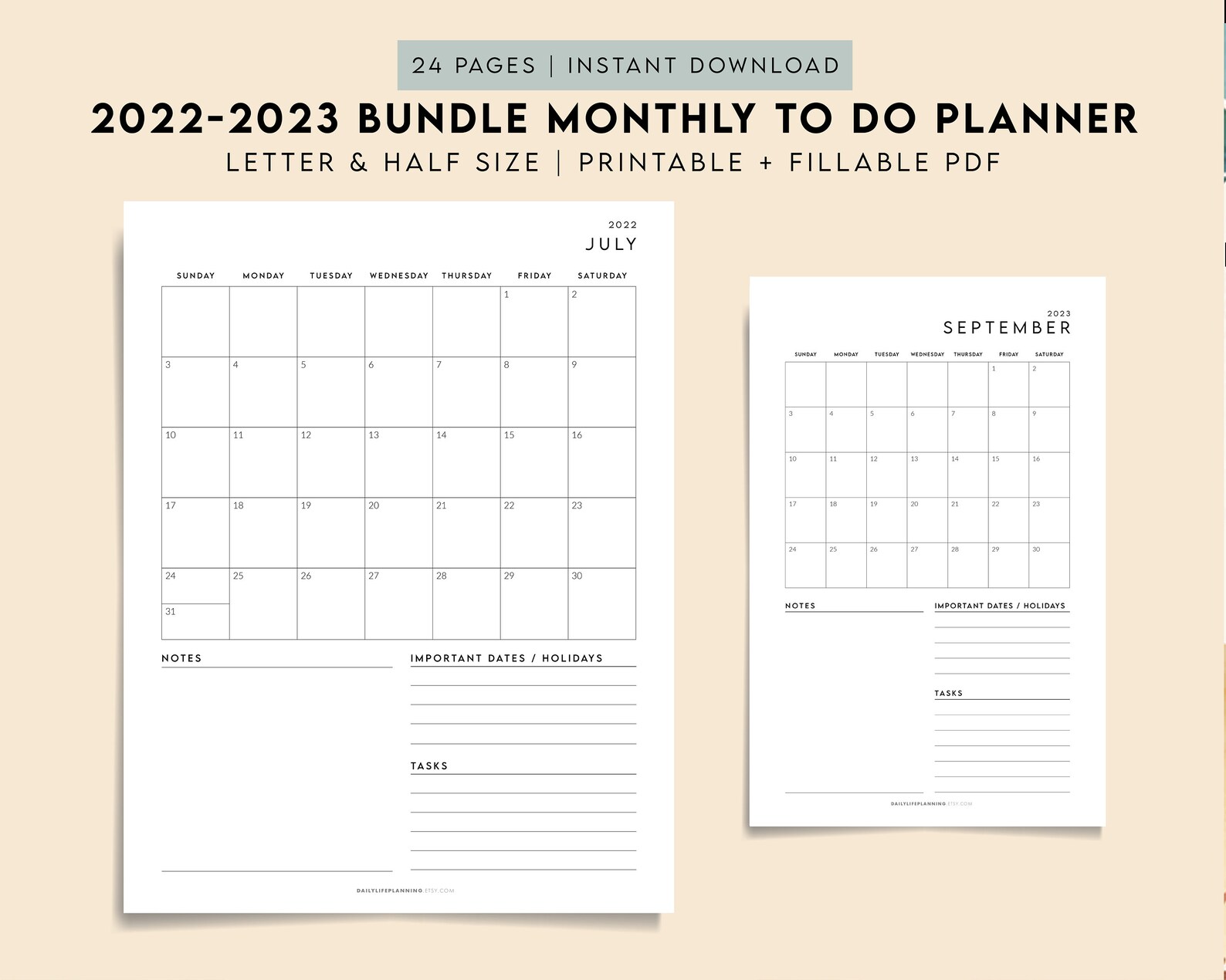 Simple Monthly Planner for 2022 & 2023, Fillable Schedule Planner ...