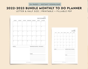 Simple Monthly Planner for 2022 & 2023 Fillable Schedule | Etsy