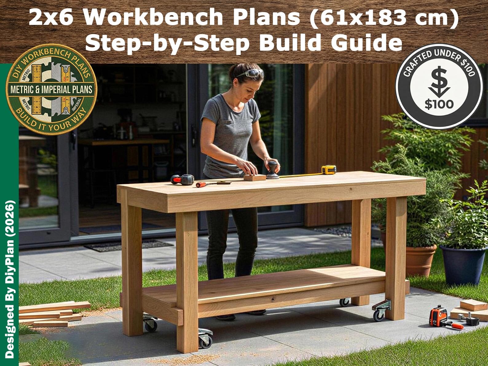 DIY Mobile Workbench Plans: 2x6 Garage Workbench With Shelf (PDF ...