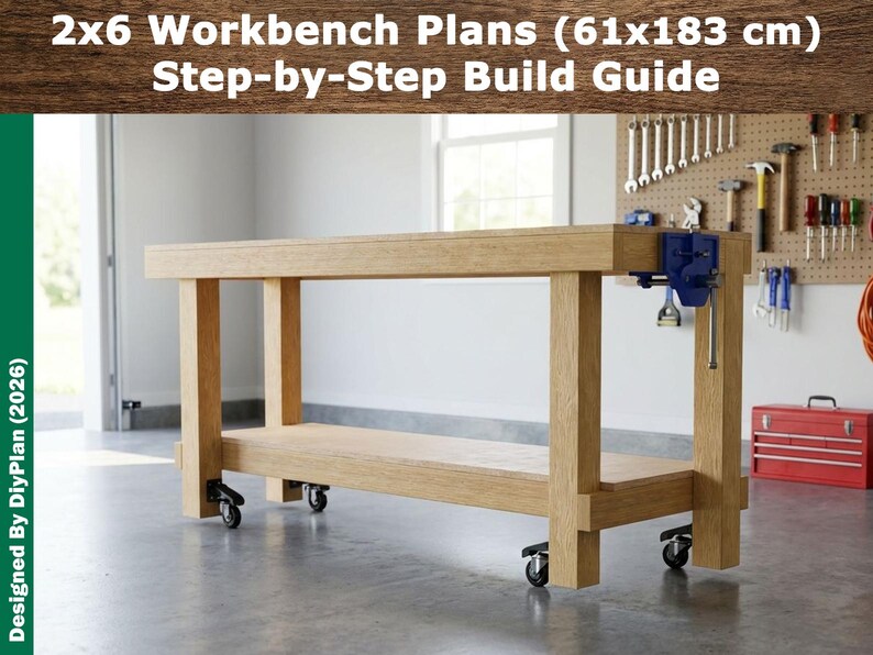 DIY Mobile Workbench Plans: 2x6 Garage Workbench With Shelf (PDF ...