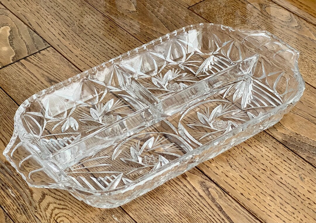 Brilliant and Sparkly Pinwheel Crystal Divided 3 Section Serving Plate ...
